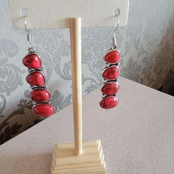 Jewelry | Red Stone Dangle Earrings | Poshmark